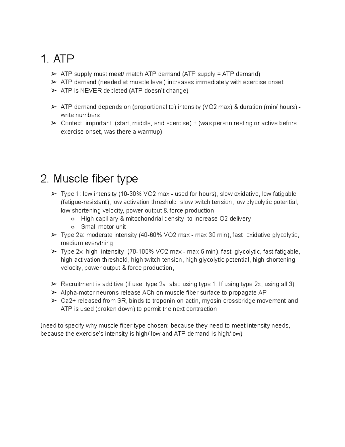 EDKP 395 - EXER PHGY (midterm 1) - 1. ATP ATP supply must meet/ match ...