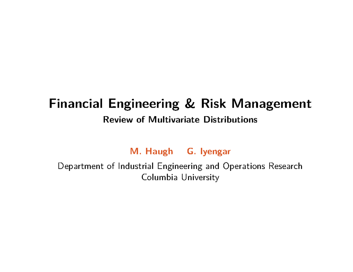 Introduction to Probability - Financial Engineering & Risk Management ...
