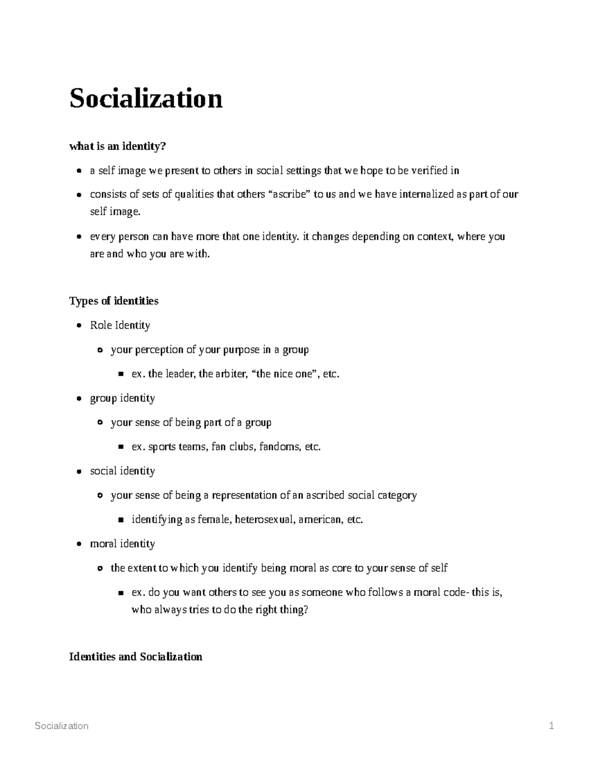 Socialization - Lecture notes by Dr. Marshall Taylor - Socialization ...