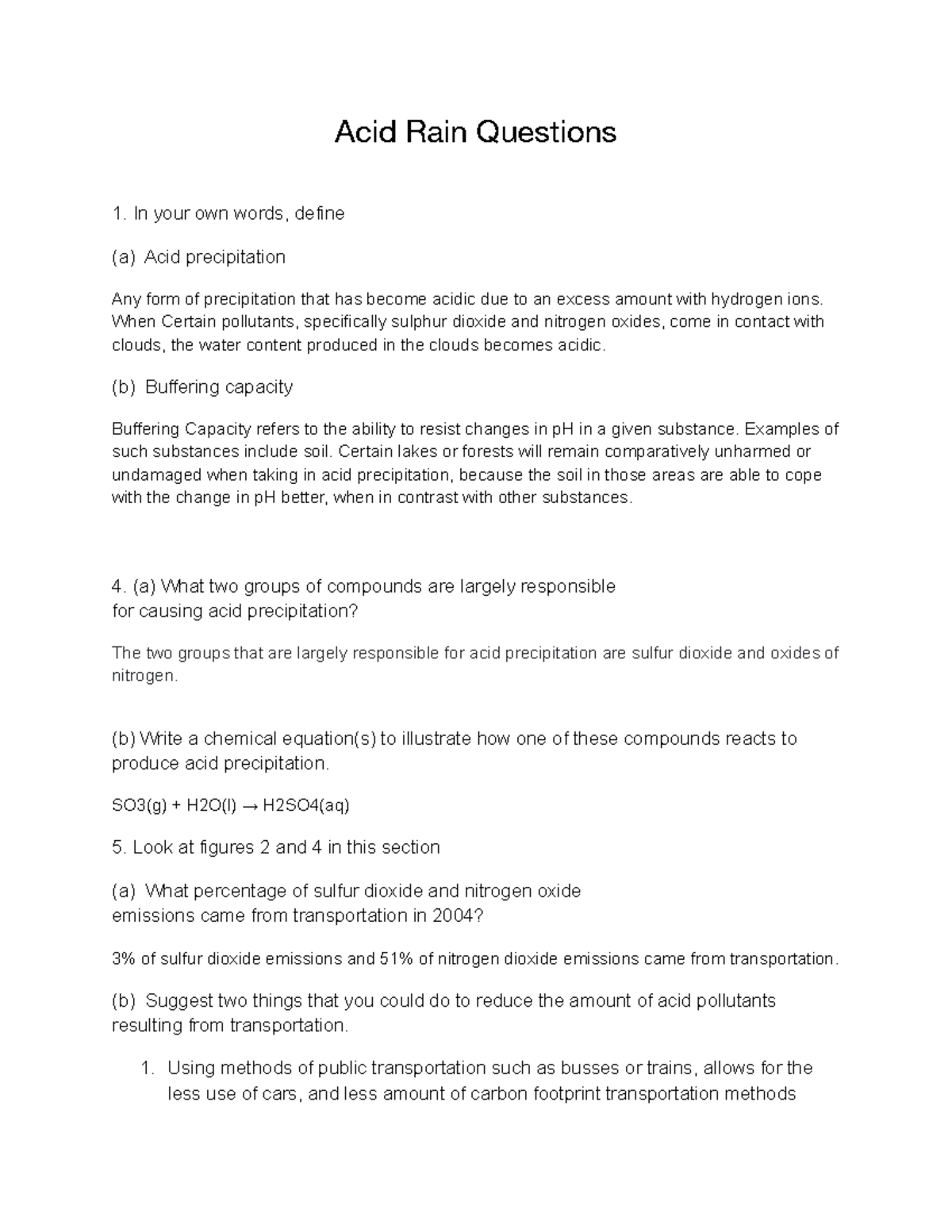 Acid Rain Questions - Studocu
