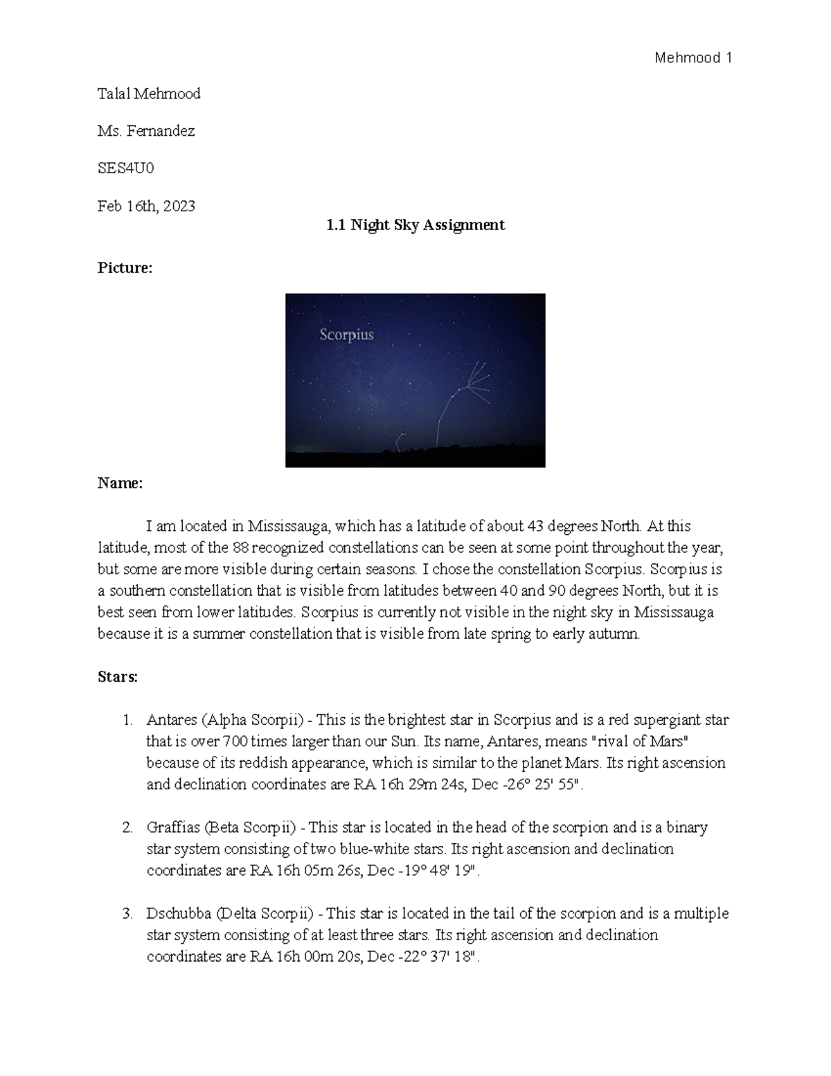 1.1 - Night Sky Assignment - Mehmood 1 Talal Mehmood Ms. Fernandez ...