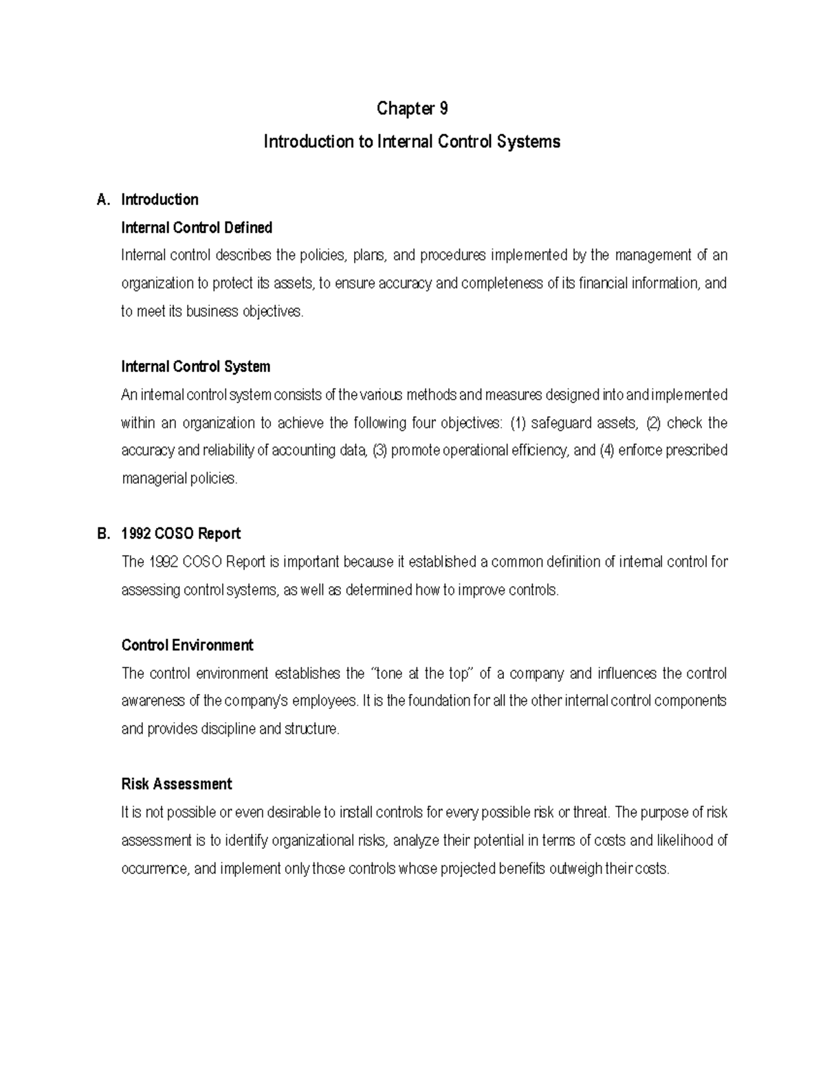 Chapter 9 - Introduction to Internal Control Systems - Introduction ...