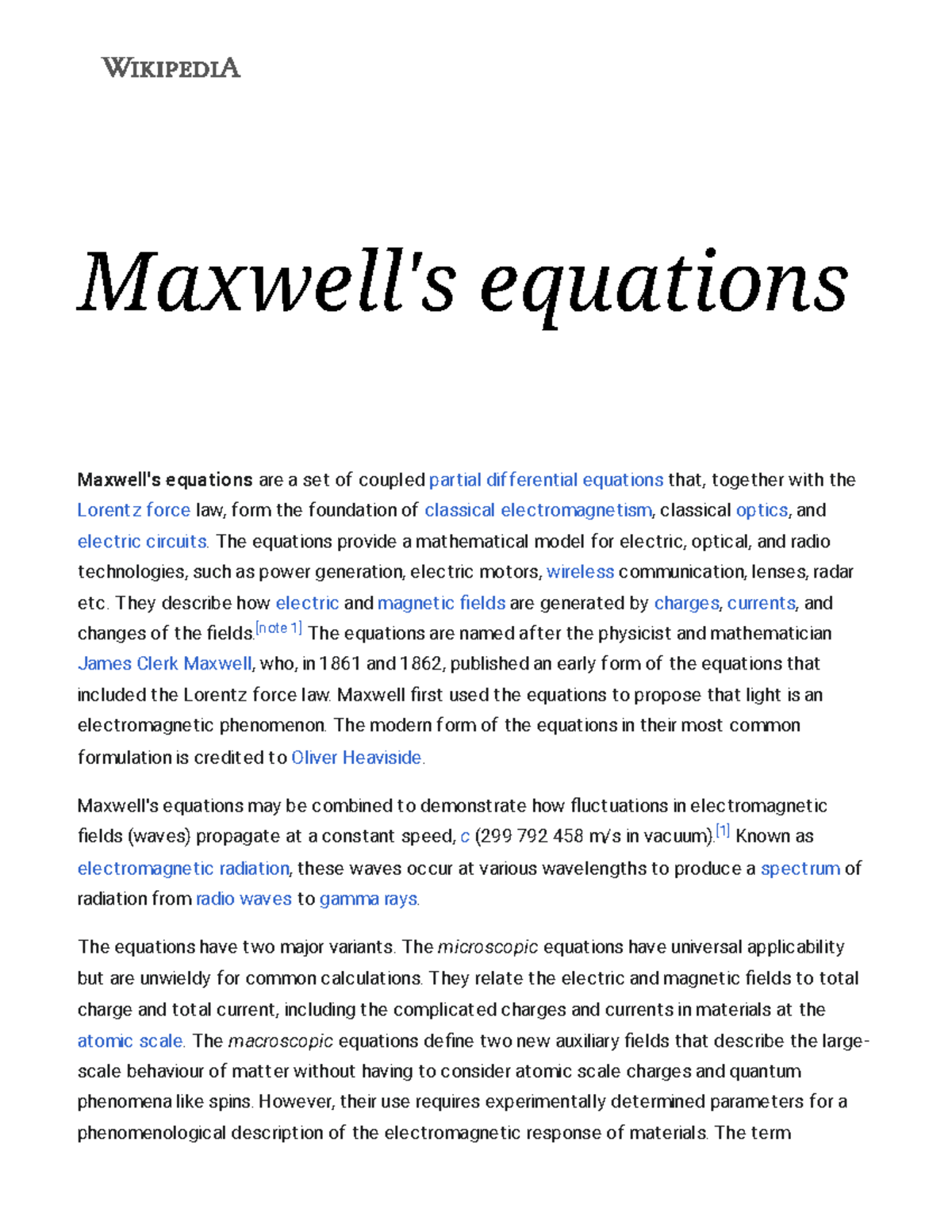 Maxwell's equations - Wikipedia - equations equations are a set of ...