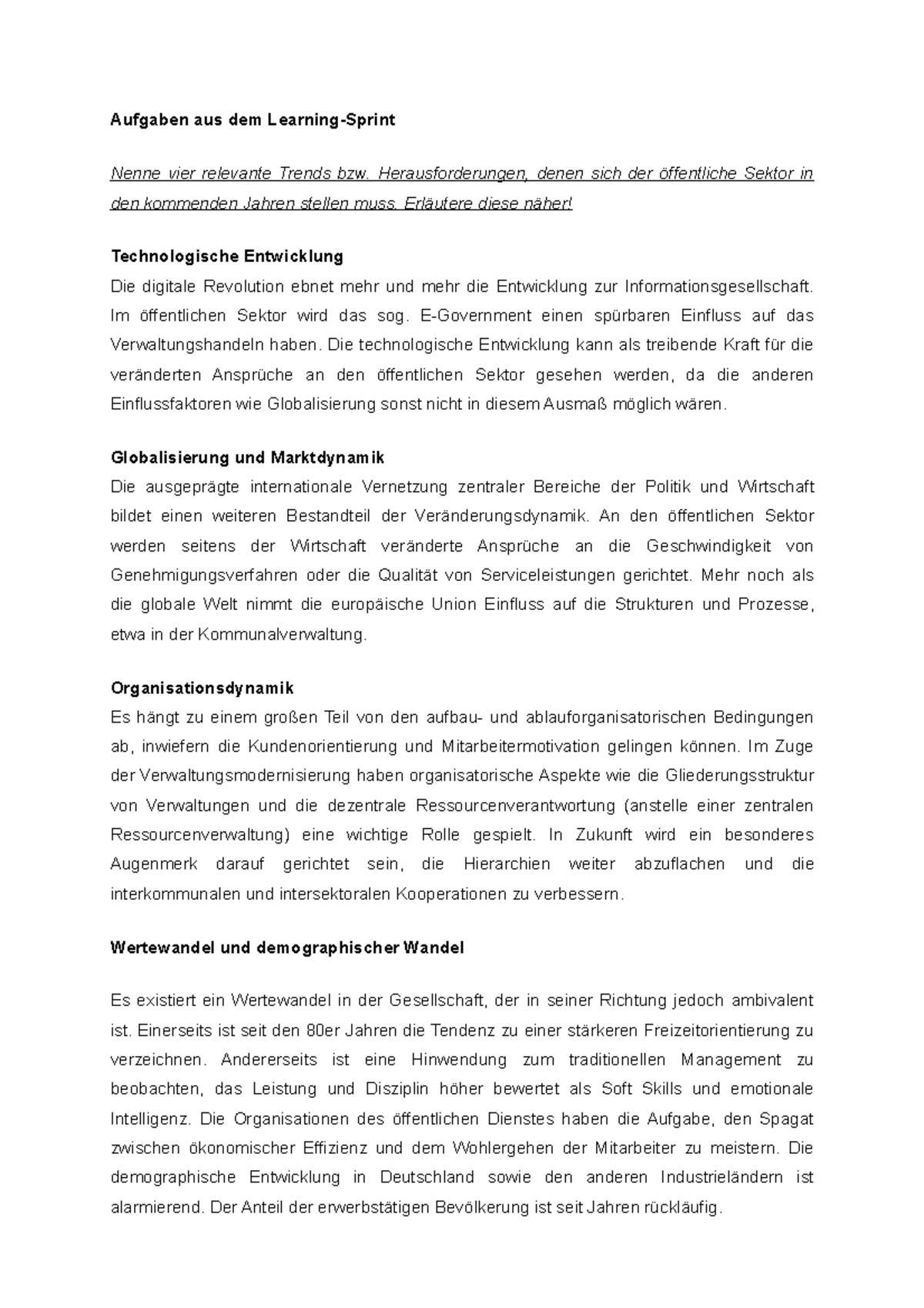 Learning Sprint - Aufgaben aus dem Learning-Sprint Nenne vier relevante ...