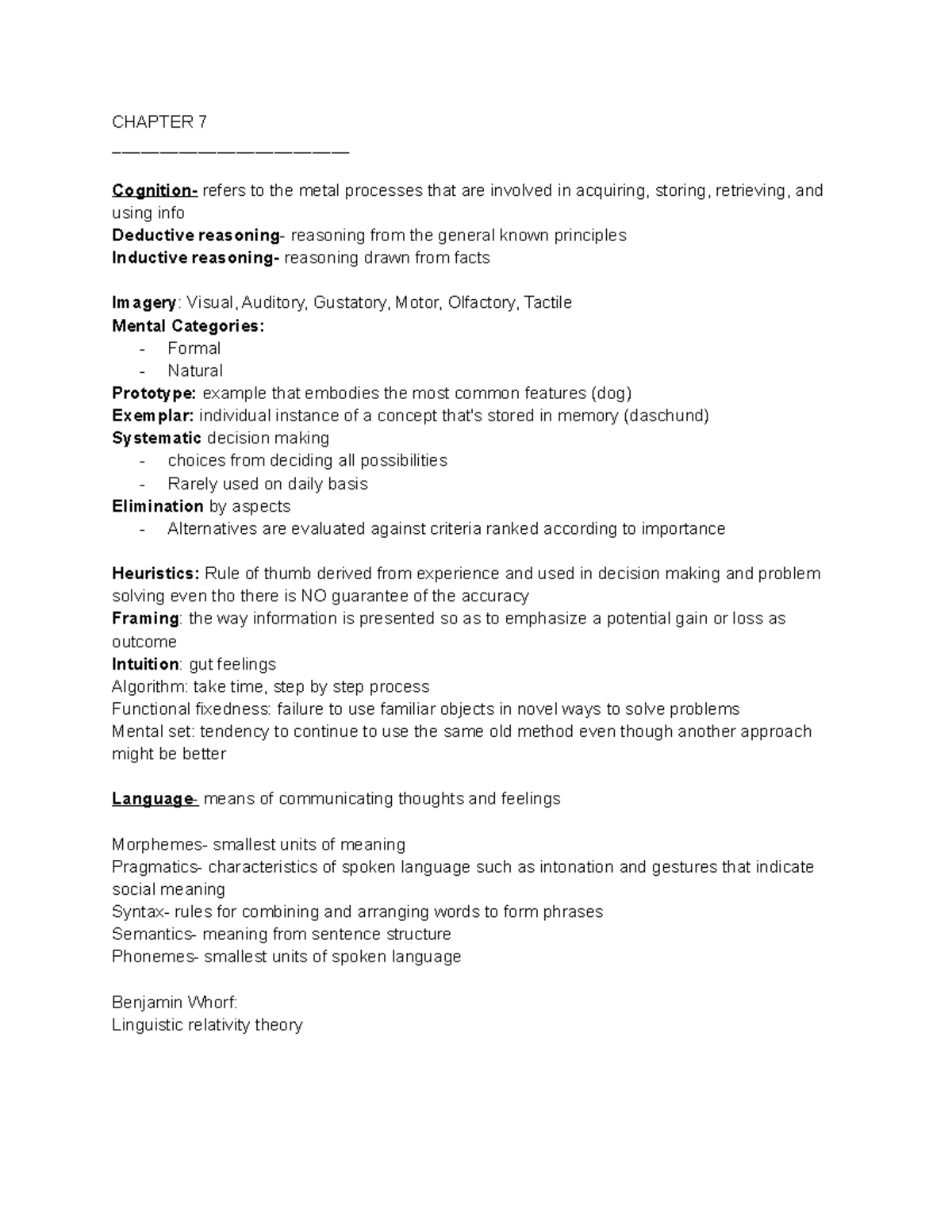 Chapter 7 Cognition - CHAPTER 7 _________________________ Cognition ...