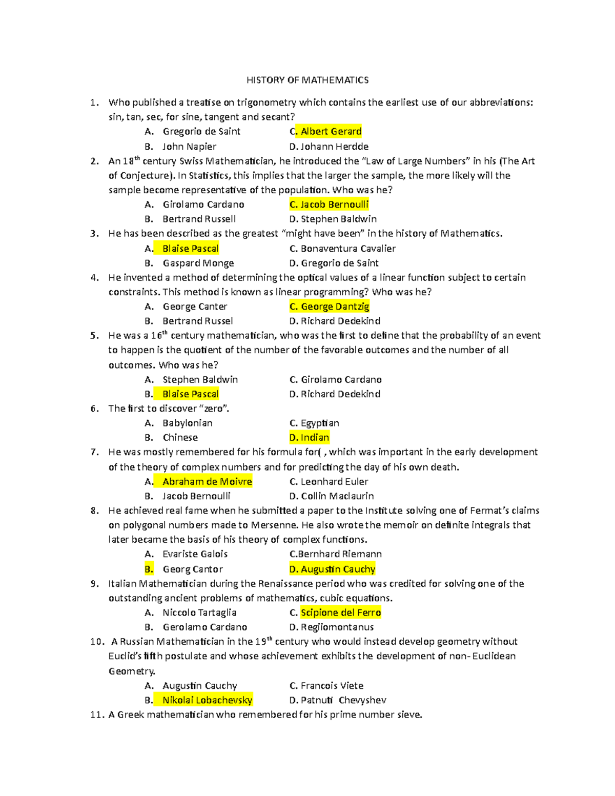 History Of Mathematics Questions With Answer HISTORY OF MATHEMATICS