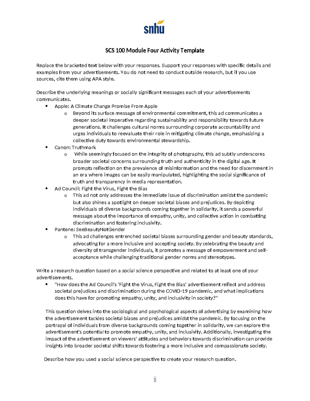 SCS 100 Module Four Activity To Submit - SCS 100 Module Four Activity ...