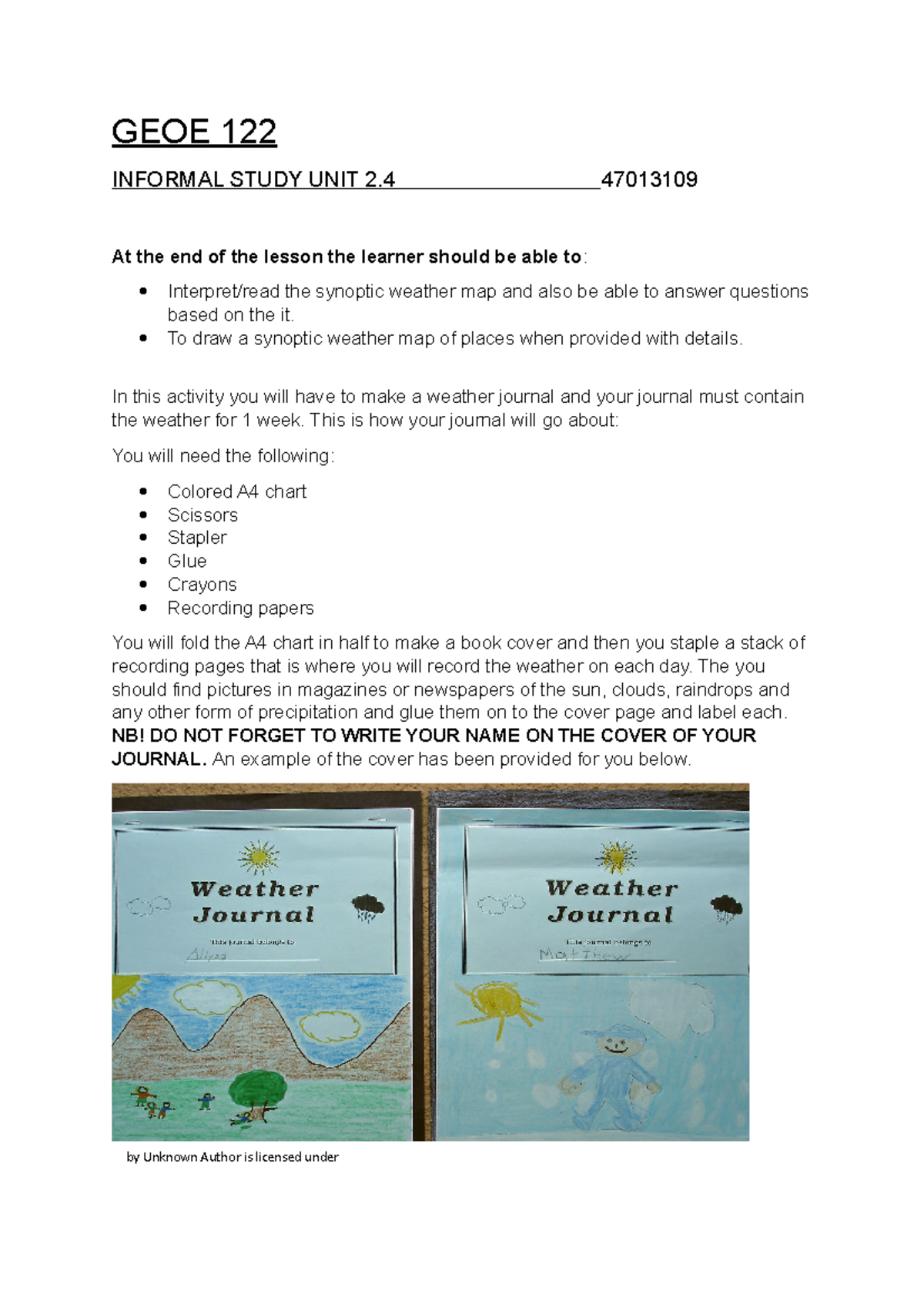 47013109 GEOE 122 SU 2 - GEOE 122 INFORMAL STUDY UNIT 2 47013109 At the ...