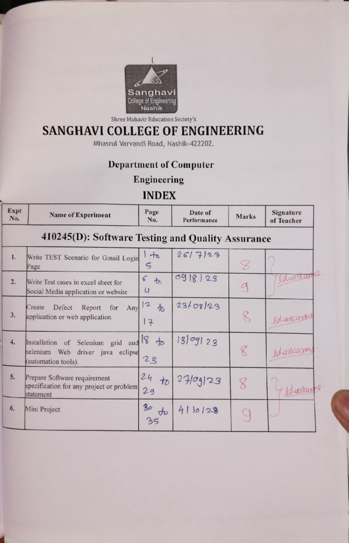 Stqa pr - Practical pdf - Sanghavi College of Engineering Nashik Shree Mahavir Education ...