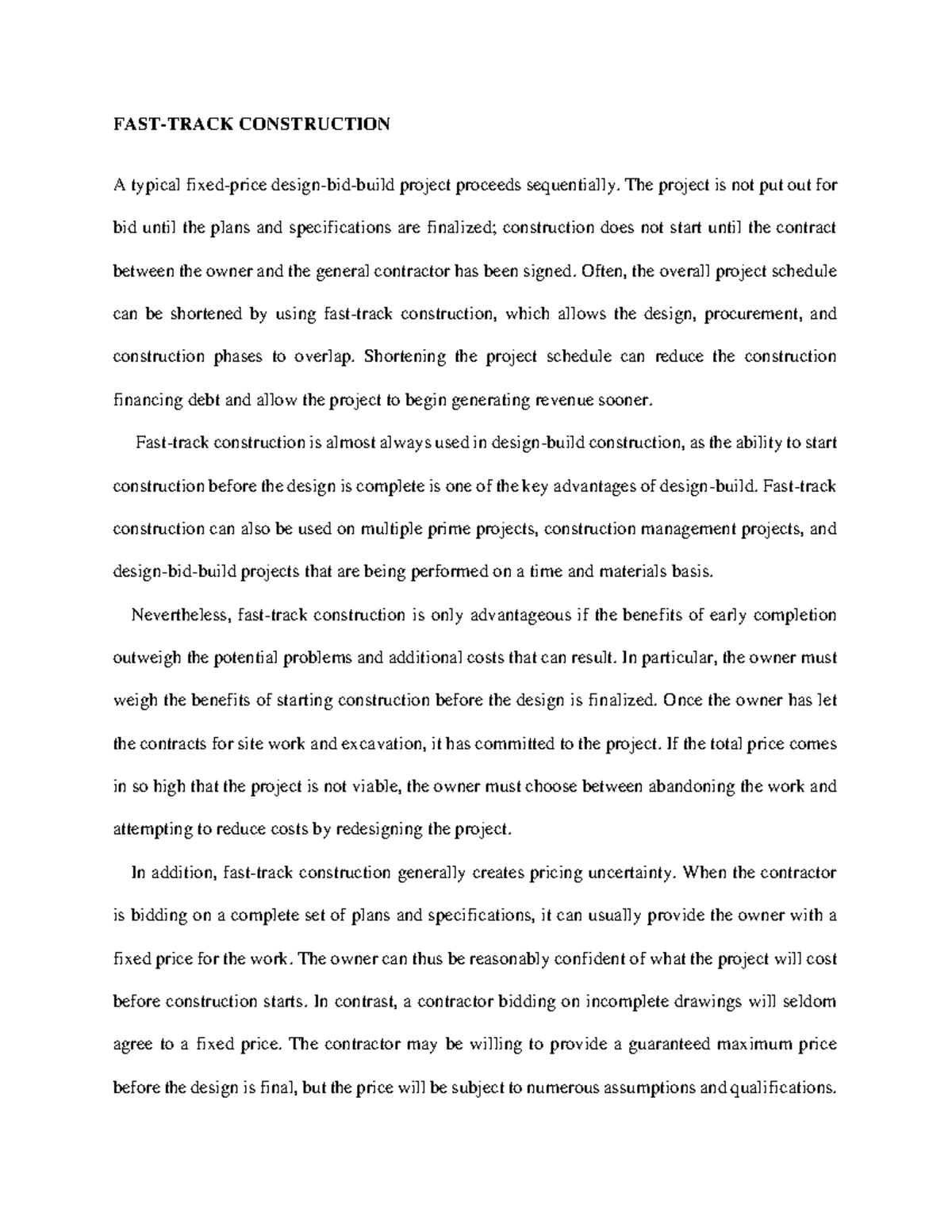 FAST- Track Construction - FAST-TRACK CONSTRUCTION A typical fixed ...