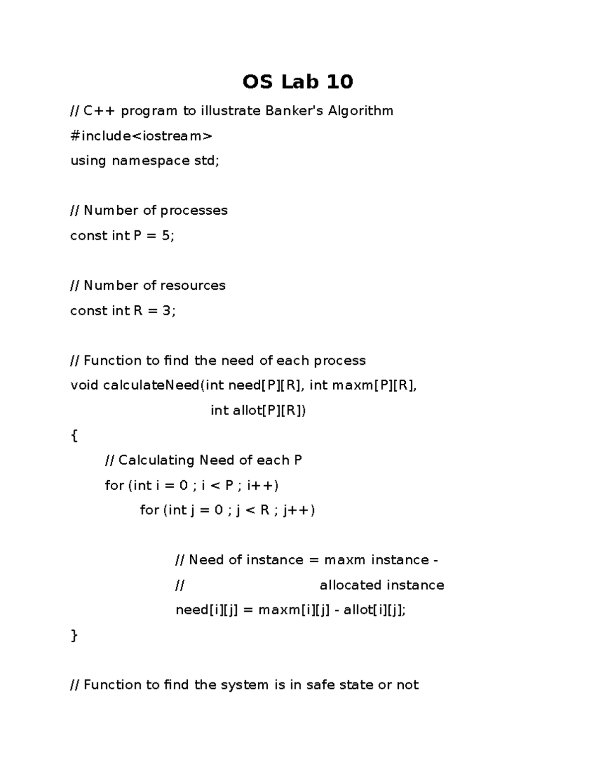 OS Lab 10 - It is veryimp - OS Lab 10 // C++ program to illustrate Banker's Algorithm - Studocu