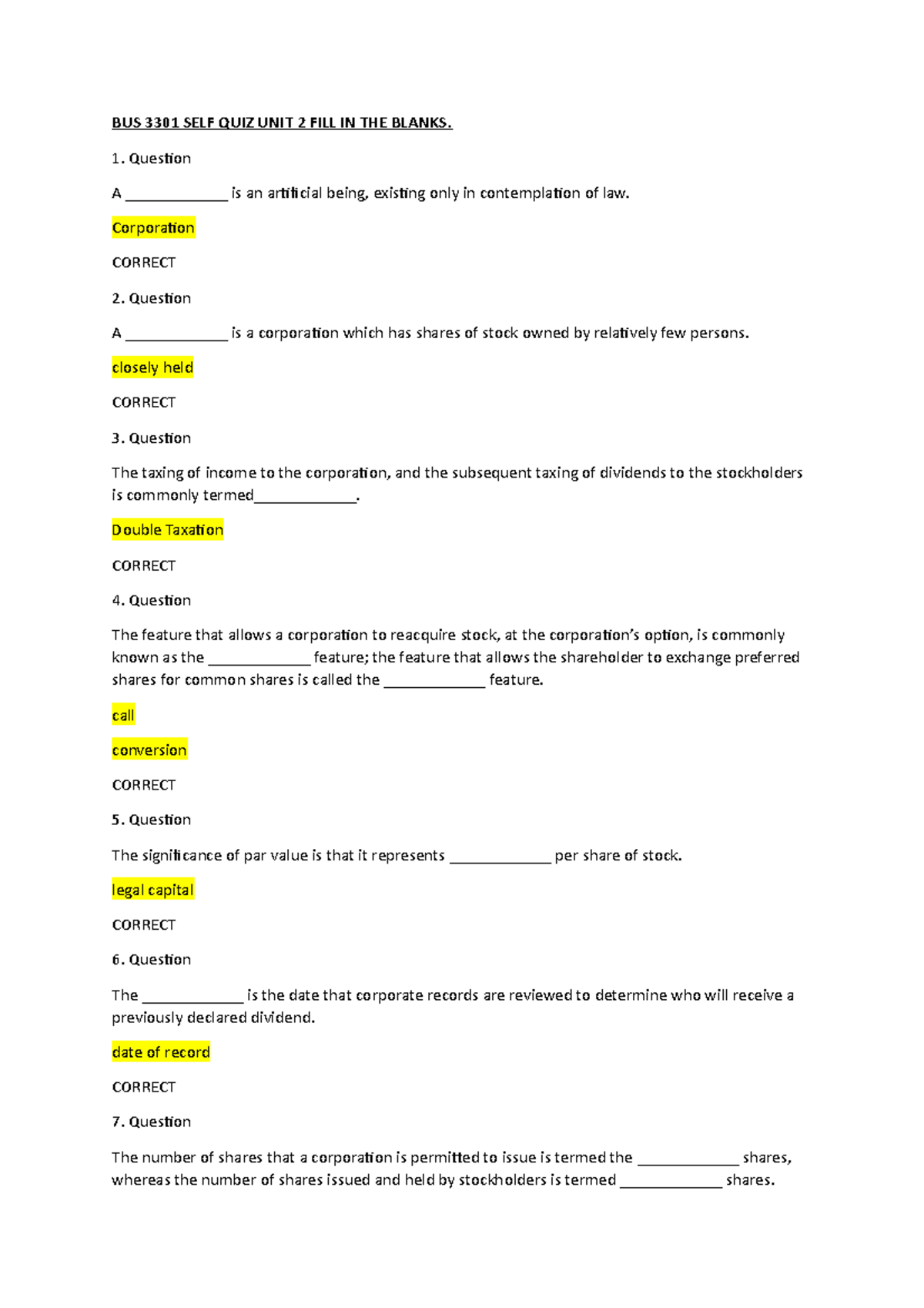 BUS 3301 SELF QUIZ UNIT 2 FILL THE Blanks - BUS 3301 SELF QUIZ UNIT 2 ...