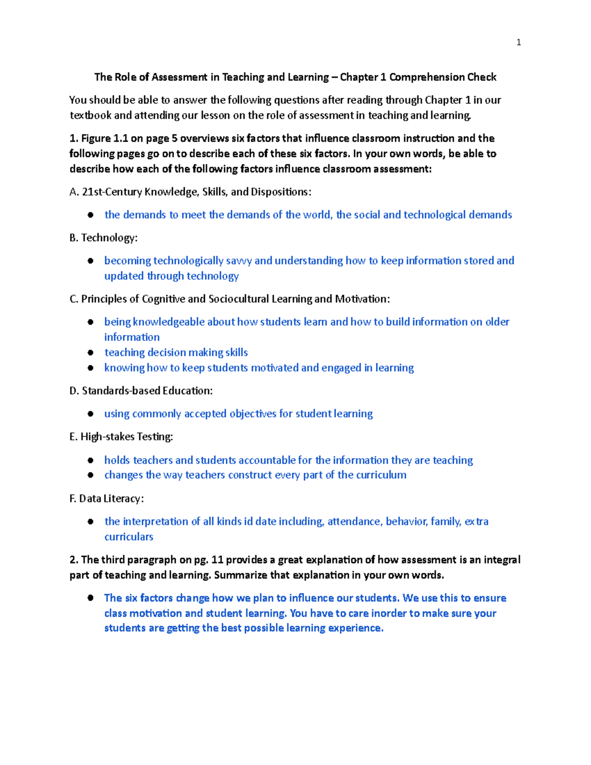 Ch. 1 Comprehension Check - EDUF 3131 - Georgia Southern - Studocu
