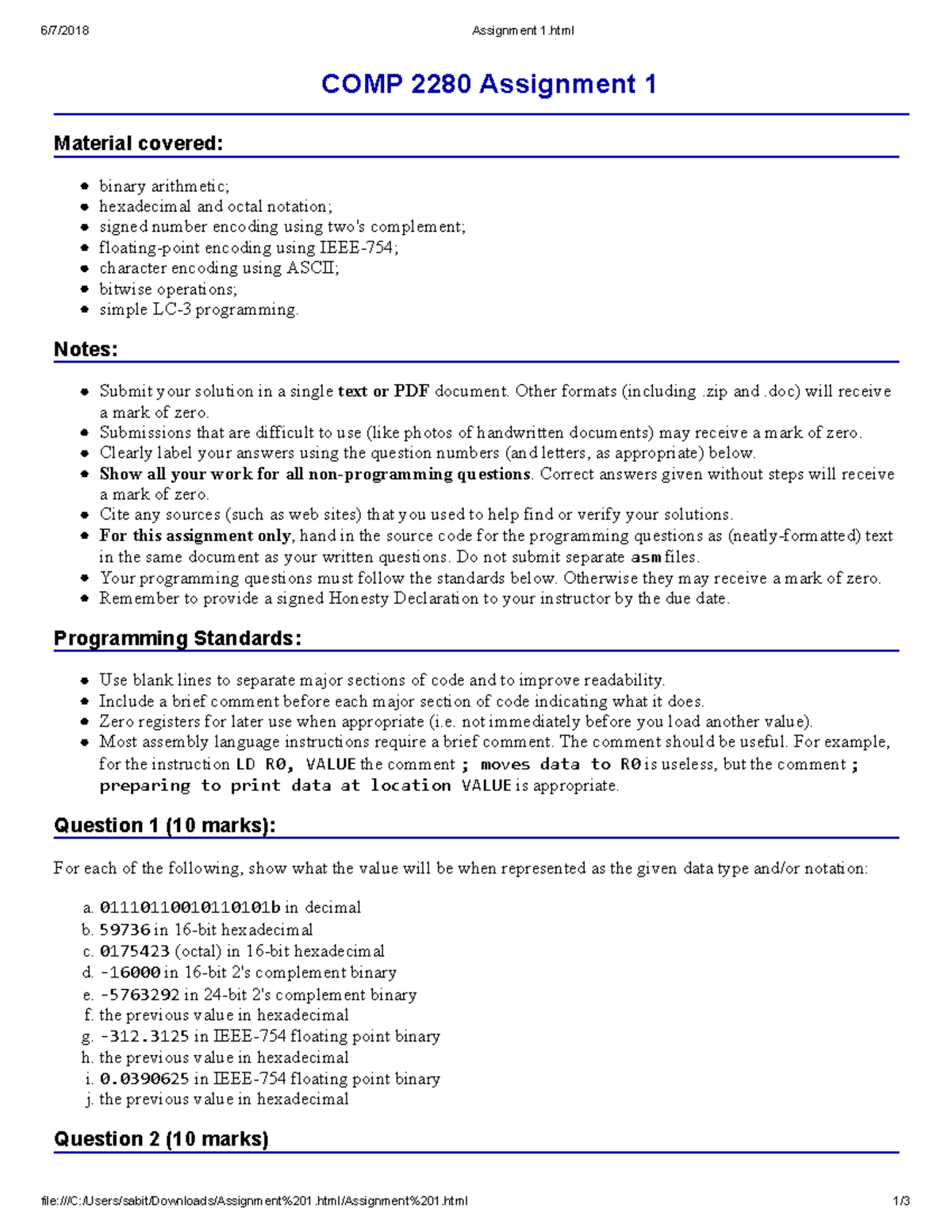 Assignment 1 - html/Assignment%201 1/ COMP 2280 Assignment 1 Material ...