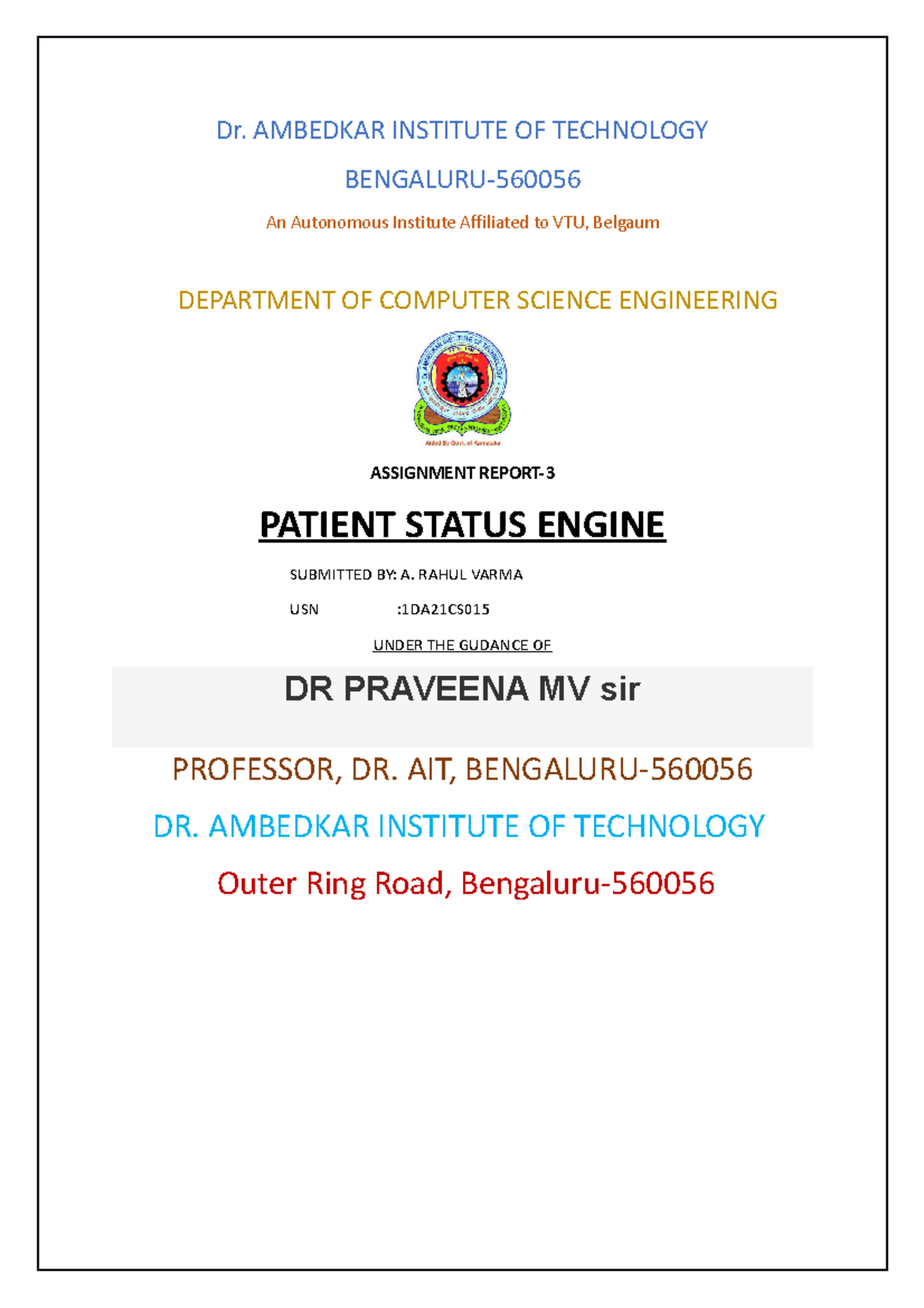 Front report Change - ghj - Dr. AMBEDKAR INSTITUTE OF TECHNOLOGY ...