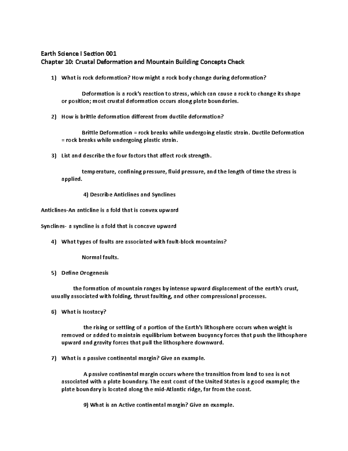 Ch 10 CC - Earth Science Chapter 10 Concept Check - Earth Science I ...