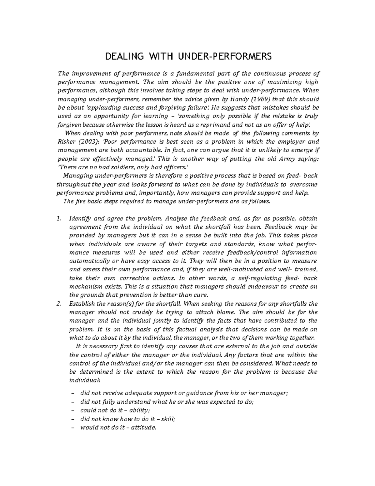 Dealing WITH Under- Performers - DEALING WITH UNDER-PERFORMERS The ...