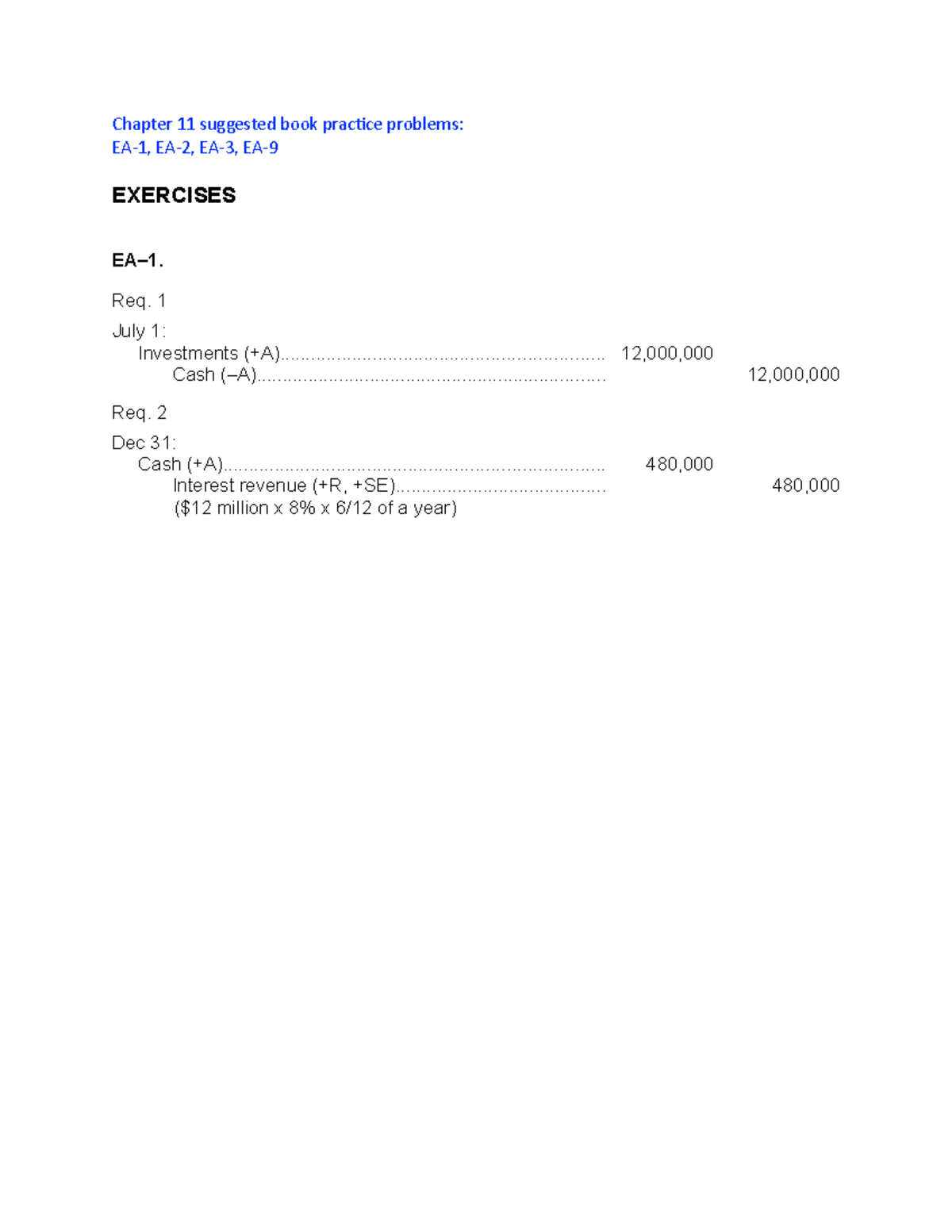 Appendix A Suggested Book Problems - Chapter 11 suggested book practice problems: EA-1, EA-2, EA ...