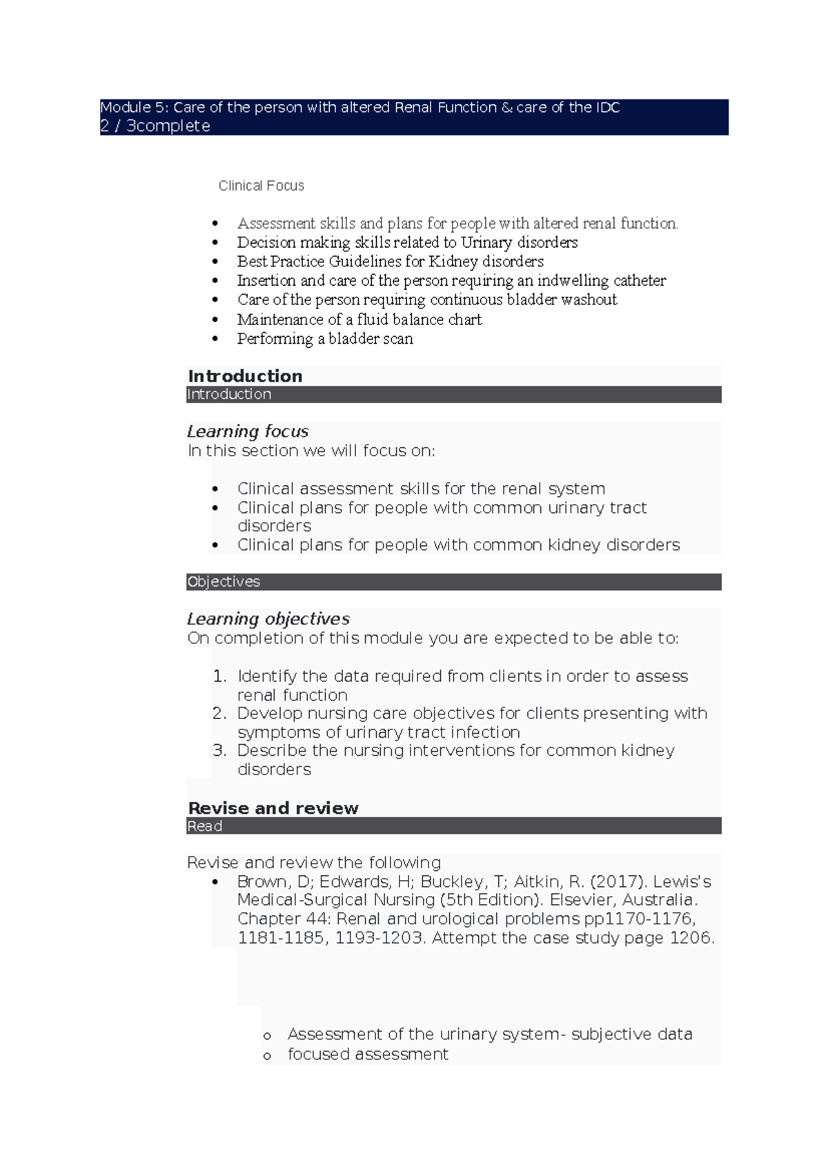 2026 M5 renal+IDC - Module 5: Care of the person with altered Renal ...