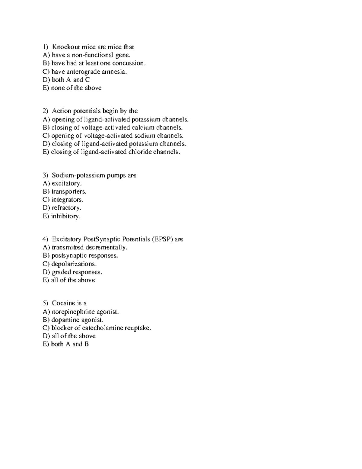 Sample/practice exam 2016, questions and answers - Knockout mice are ...