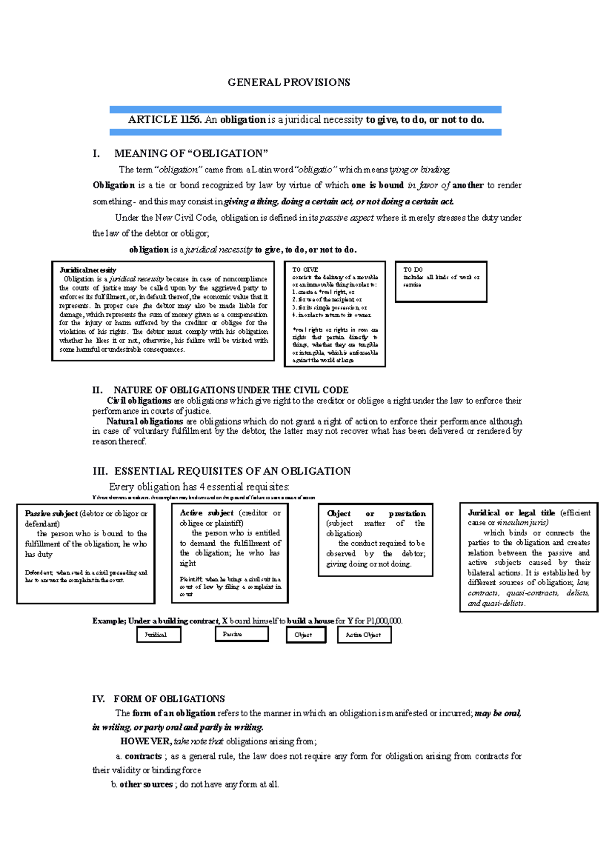 Obligations General Provision - GENERAL PROVISIONS I. MEANING OF ...