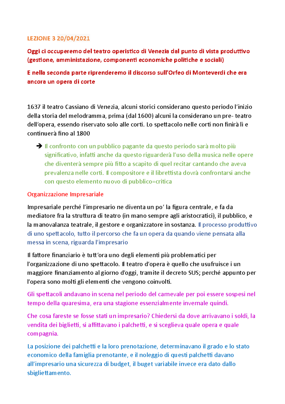 Lezione 4 - LEZIONE 3 20/04/ Oggi ci occuperemo del teatro operistico ...