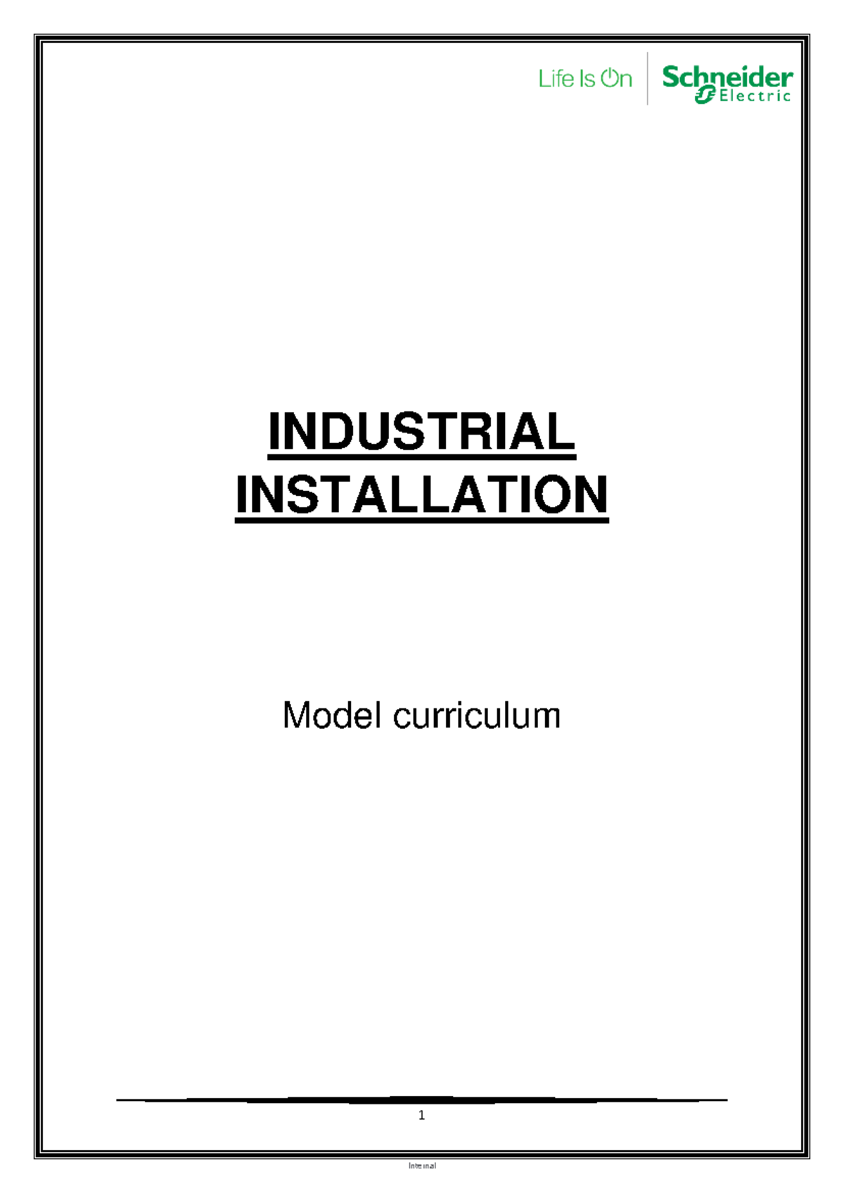 Industrial Installation Curriculum - 1 INDUSTRIAL INSTALLATION Model ...