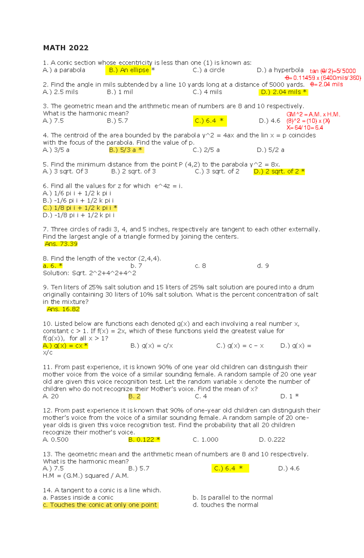 REE- April-22 - pass boards - MATH 2022 1. A conic section whose ...