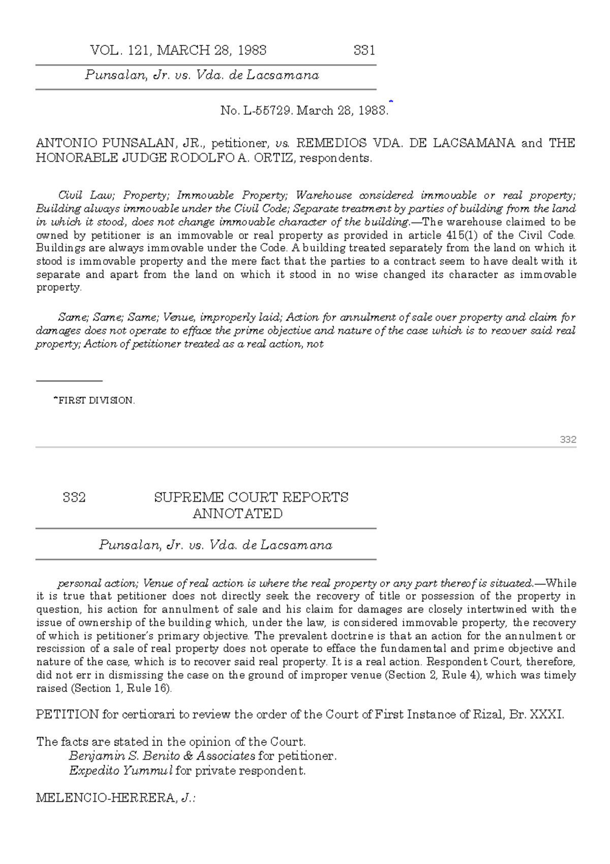 7. Punsalan vs. Vda. de Lacsamana (G.R. No. L-55729) - Property - Studocu