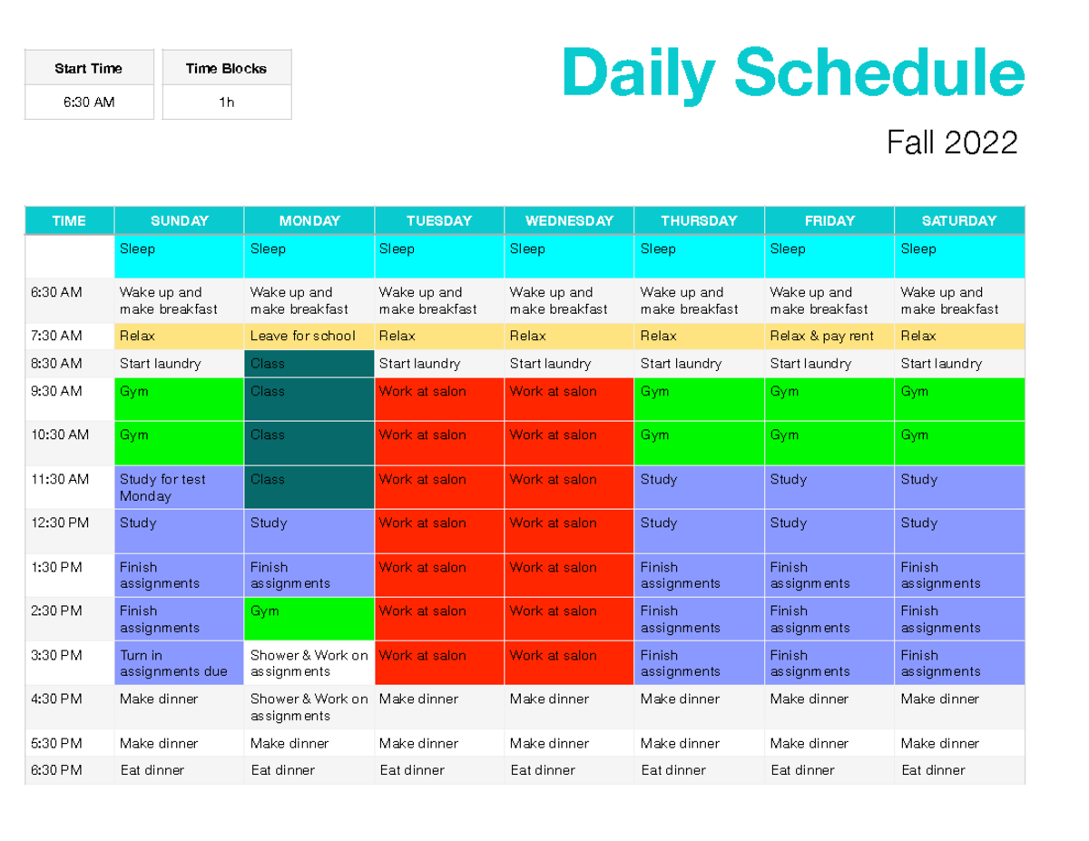 Weekly schedule - TIME SUNDAY MONDAY TUESDAY WEDNESDAY THURSDAY FRIDAY ...