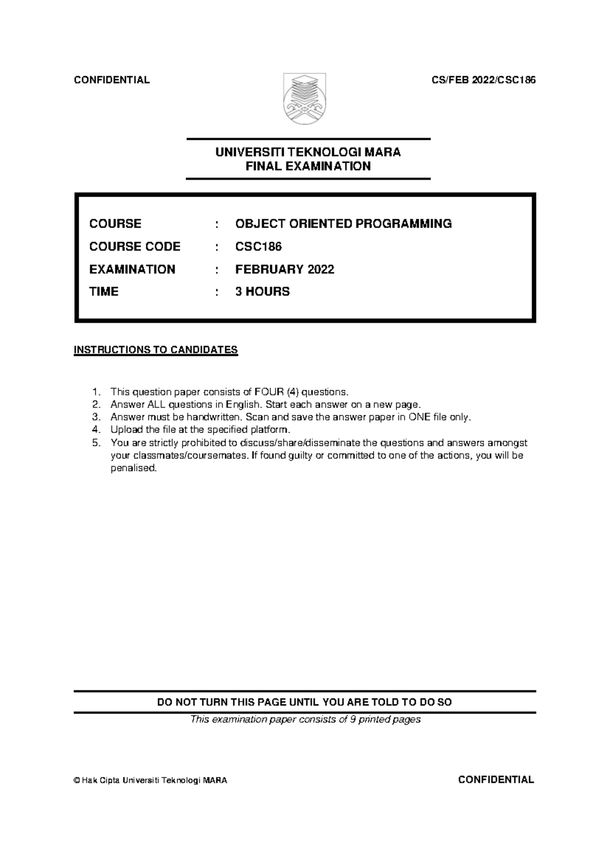 CSC186-Final Feb 2022 - Final - UNIVERSITI TEKNOLOGI MARA FINAL ...