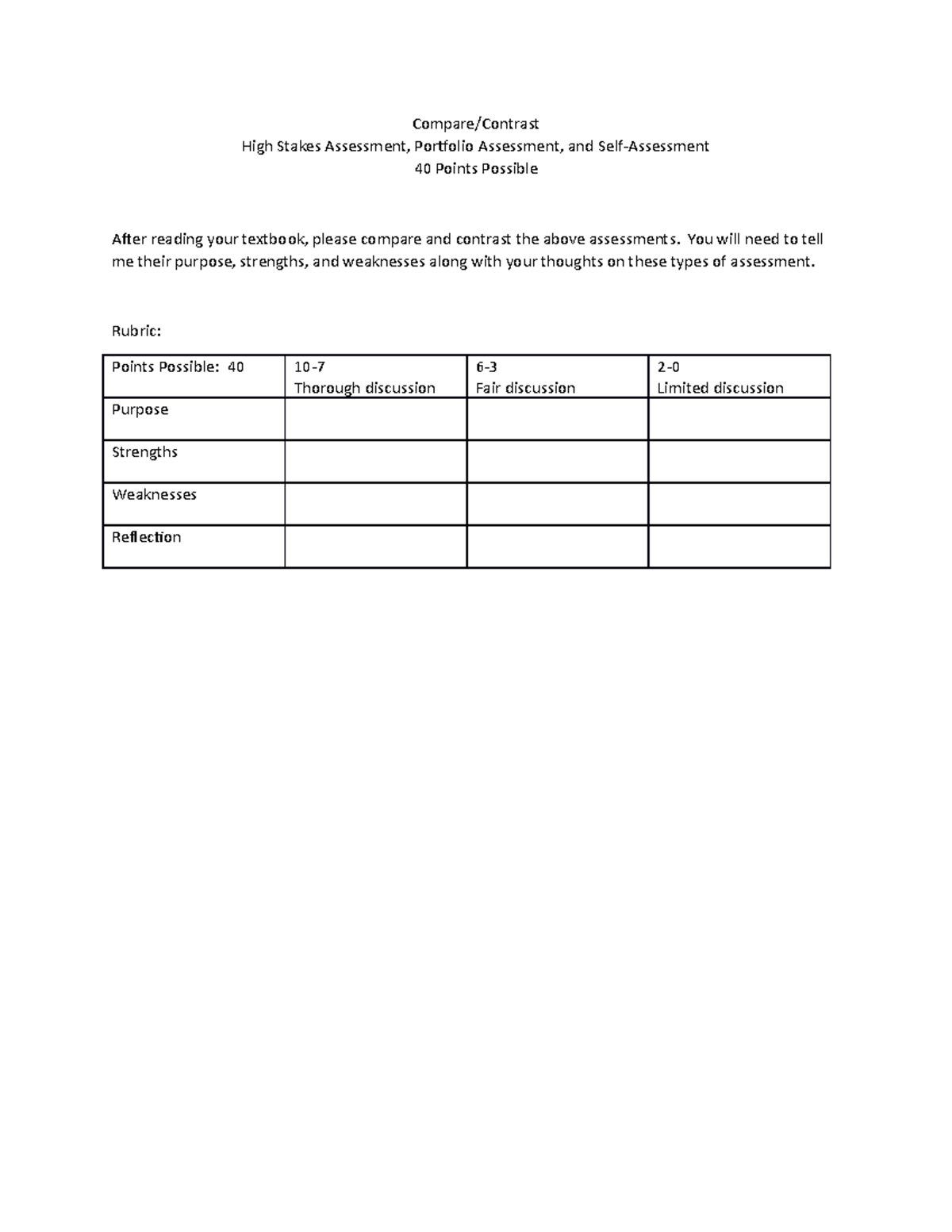 Compare-Contrast Paper - Compare/Contrast High Stakes Assessment ...