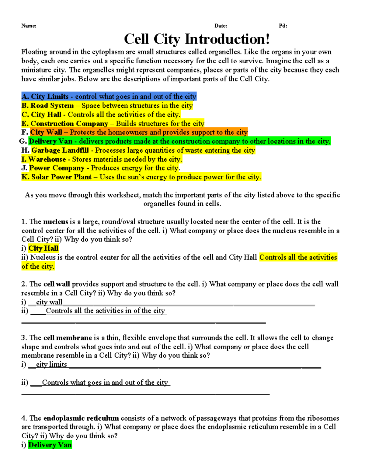 Copy of Master Document Cell City Handout - Name: Date: Pd: Cell City ...