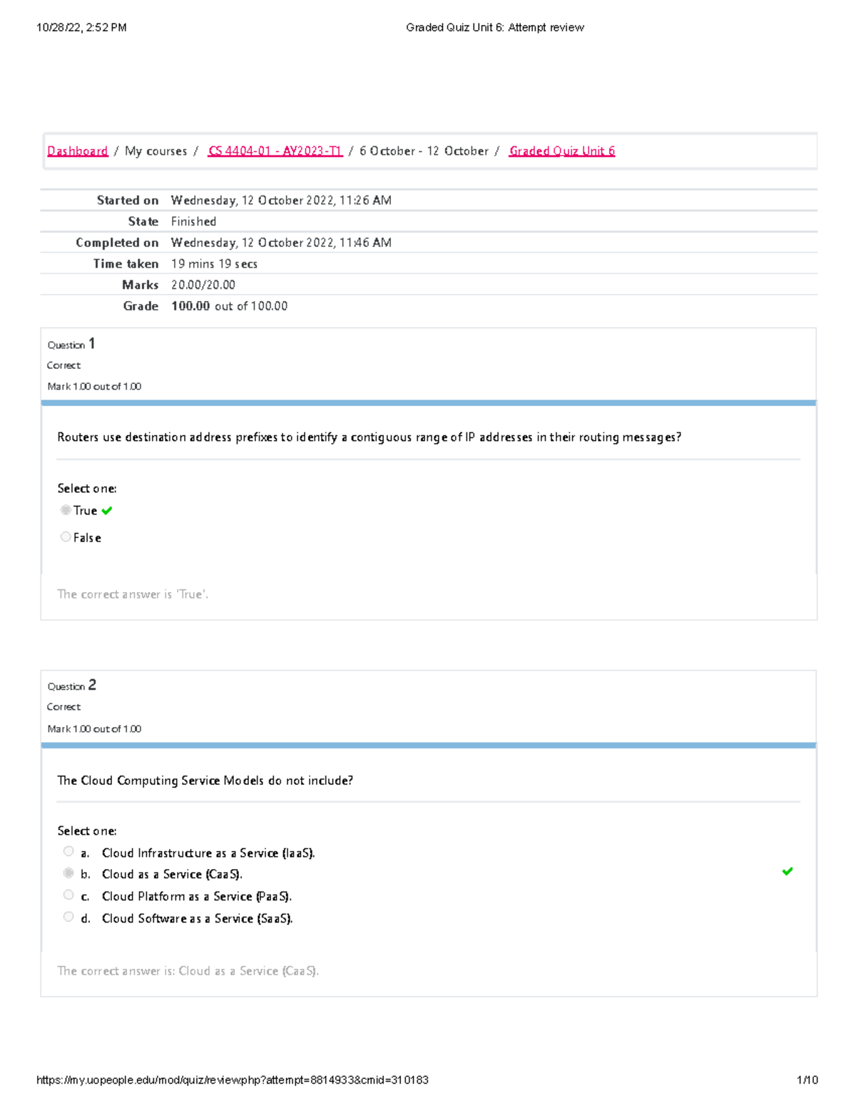 Graded Quiz Unit 6 Attempt review - Started on Wednesday, 12 October ...