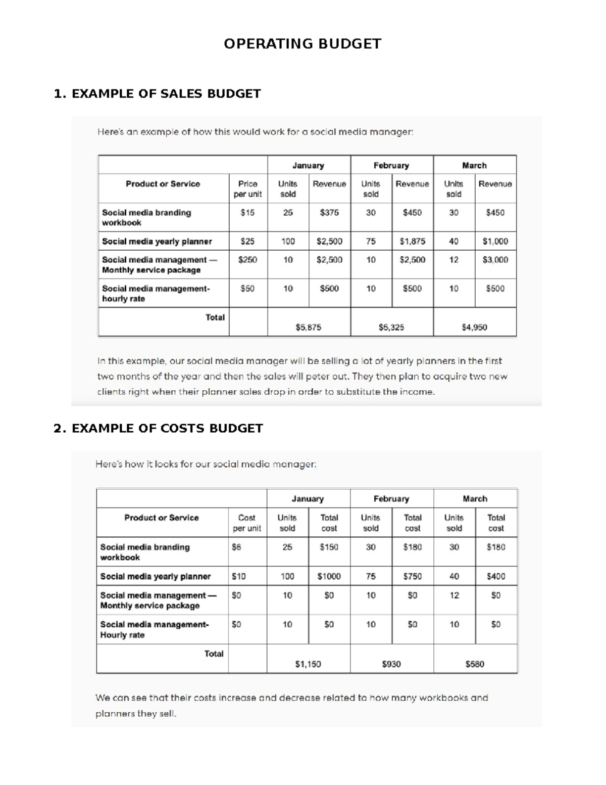 Operating- Budget - notes - Accountancy - OPERATING BUDGET 1. EXAMPLE ...