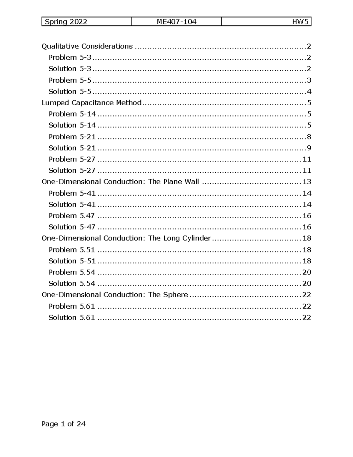 ME407 104 HW5 solution - Homework - Qualitative Considerations Problem 5-3 Solution 5-3 Problem ...