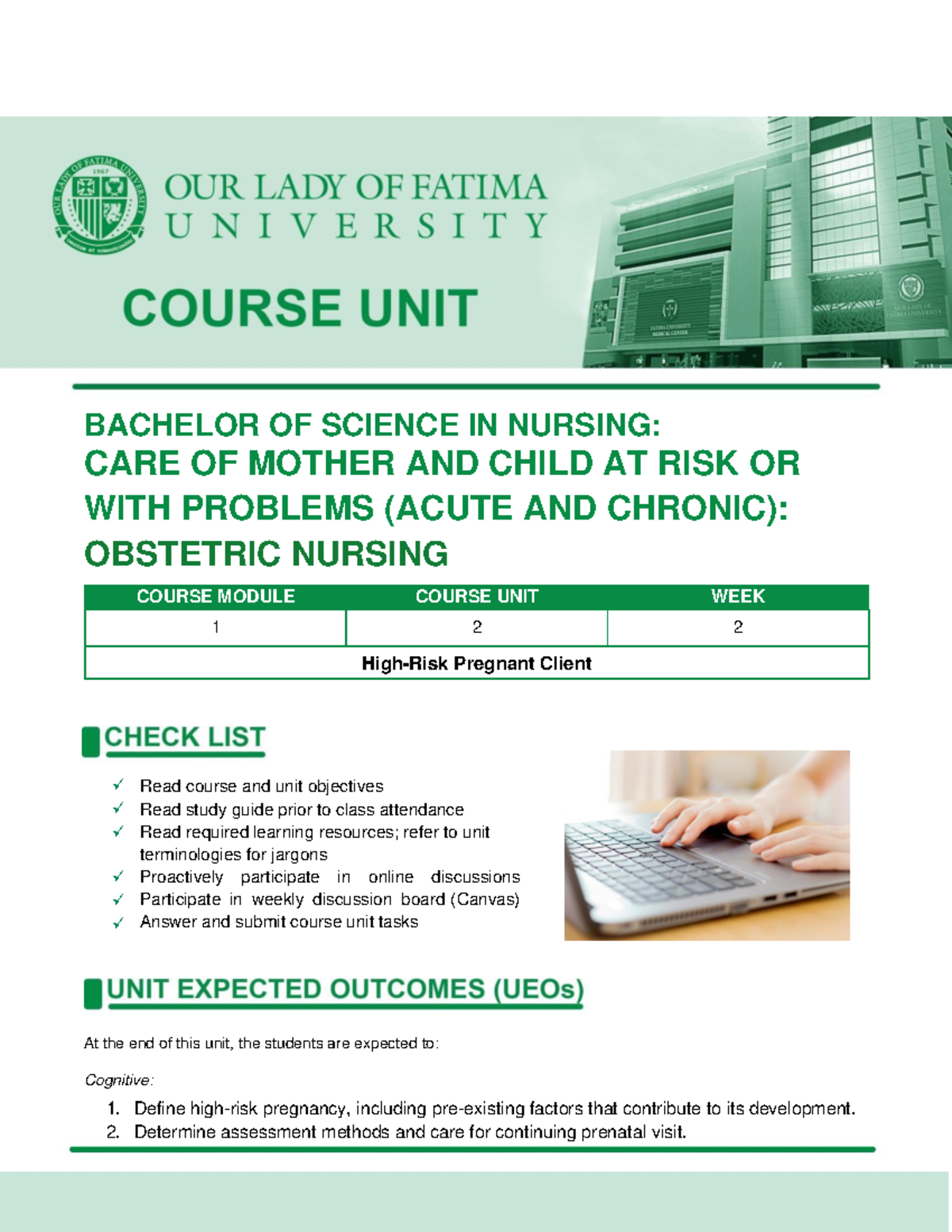 219-M1-CU2 and CU3 - BACHELOR OF SCIENCE IN NURSING: CARE OF MOTHER AND ...