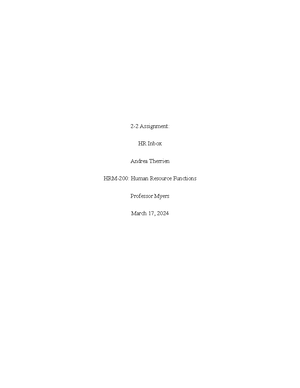 Assignnment 6 hr inbox - 6-1 Assignment: HR Inbox Andrea Therrien HRM ...