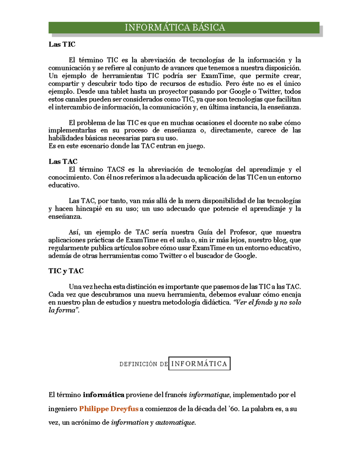 Conceptos básicos de Informática - INFORMÁTICA BÁSICA Las TIC El ...