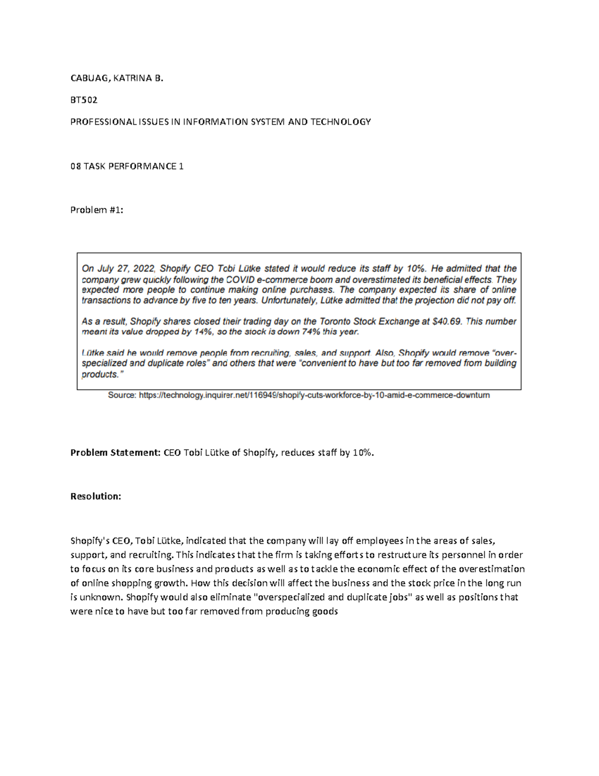 08 Taskperformance PROF - CABUAG, KATRINA B. BT PROFESSIONAL ISSUES IN ...