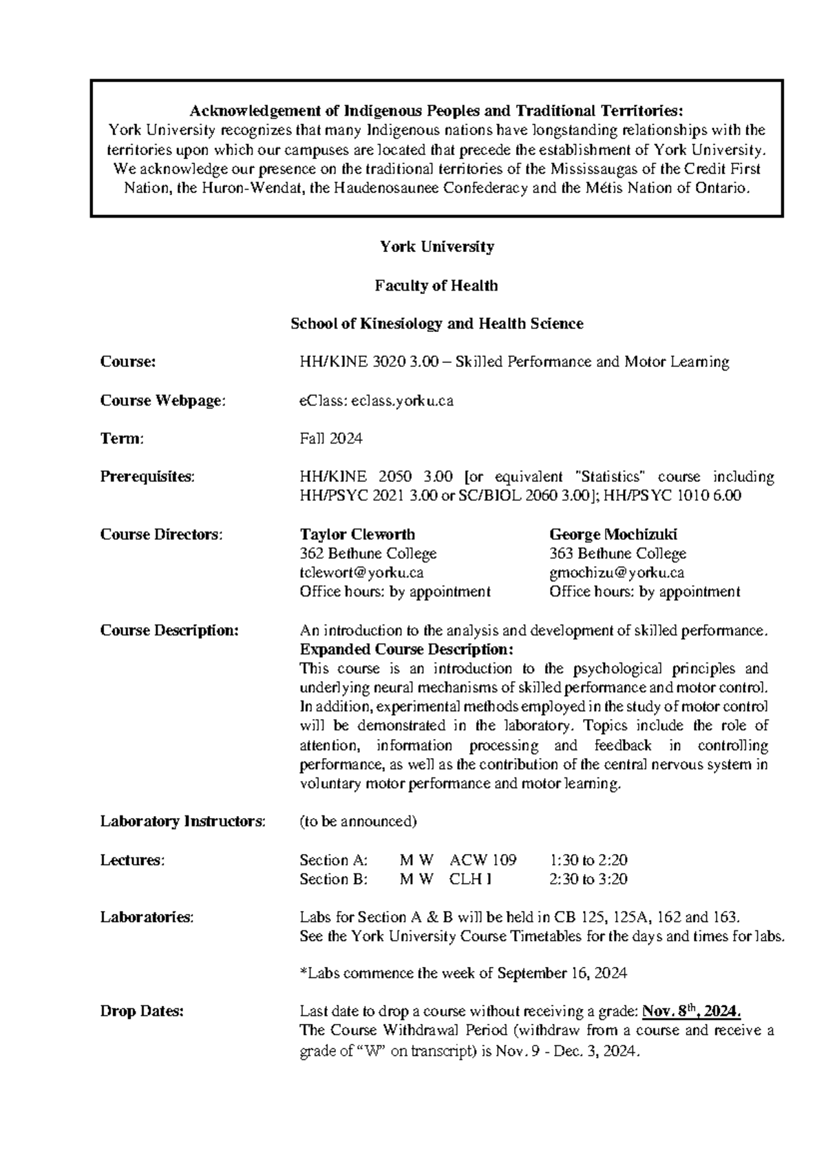 Course Outline - KINE 3020 F24 - Acknowledgement of Indigenous Peoples ...