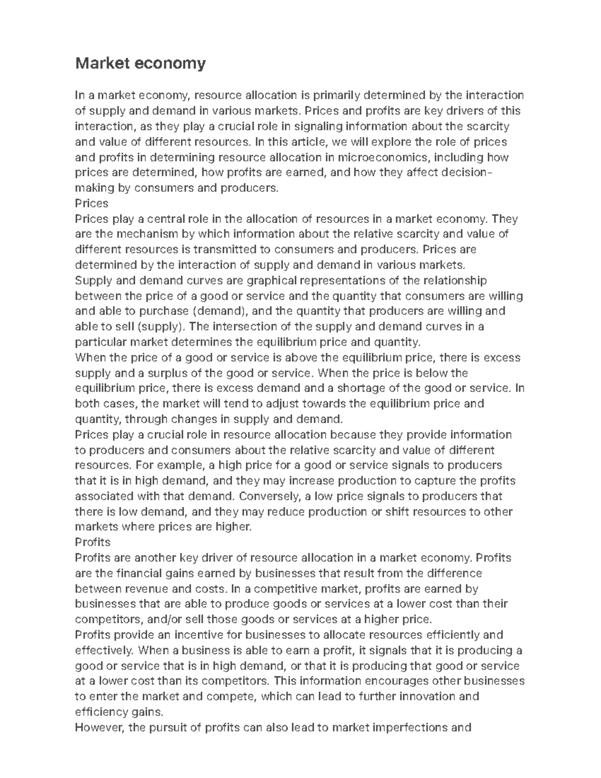 Market economy - notes - Market economy In a market economy, resource ...