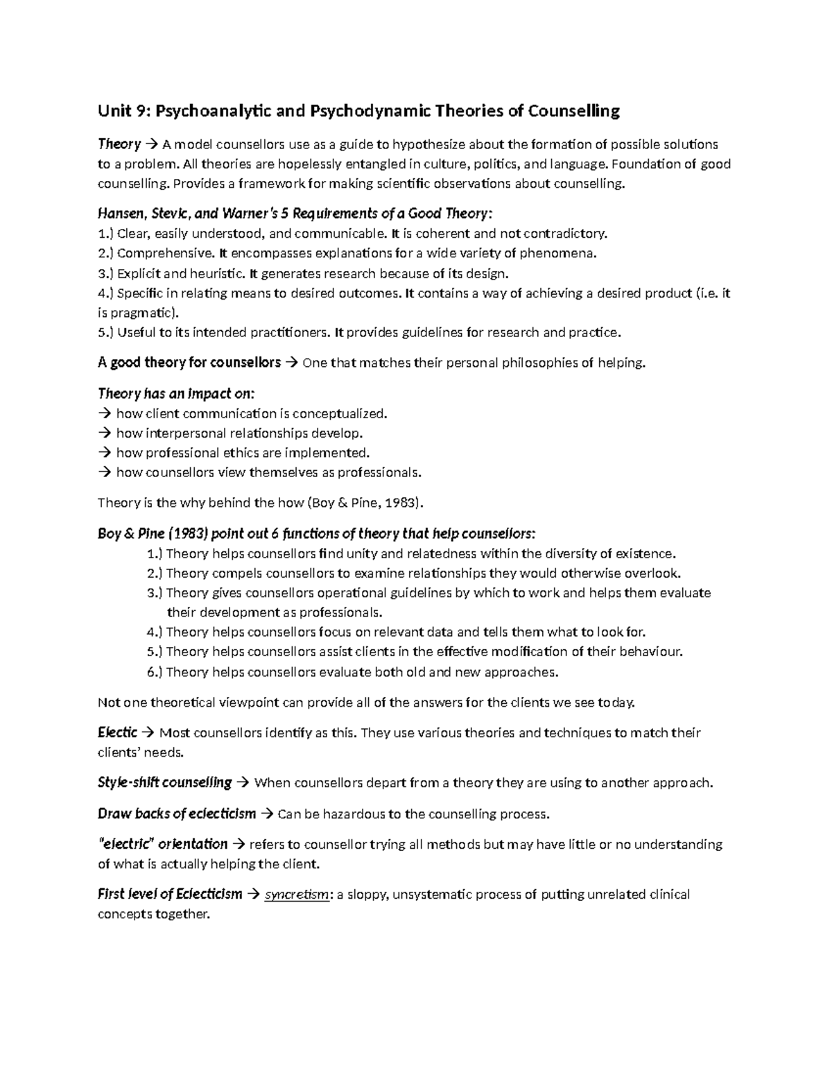 Units 9-12 Notes - Unit 9: Psychoanalytic and Psychodynamic Theories of ...