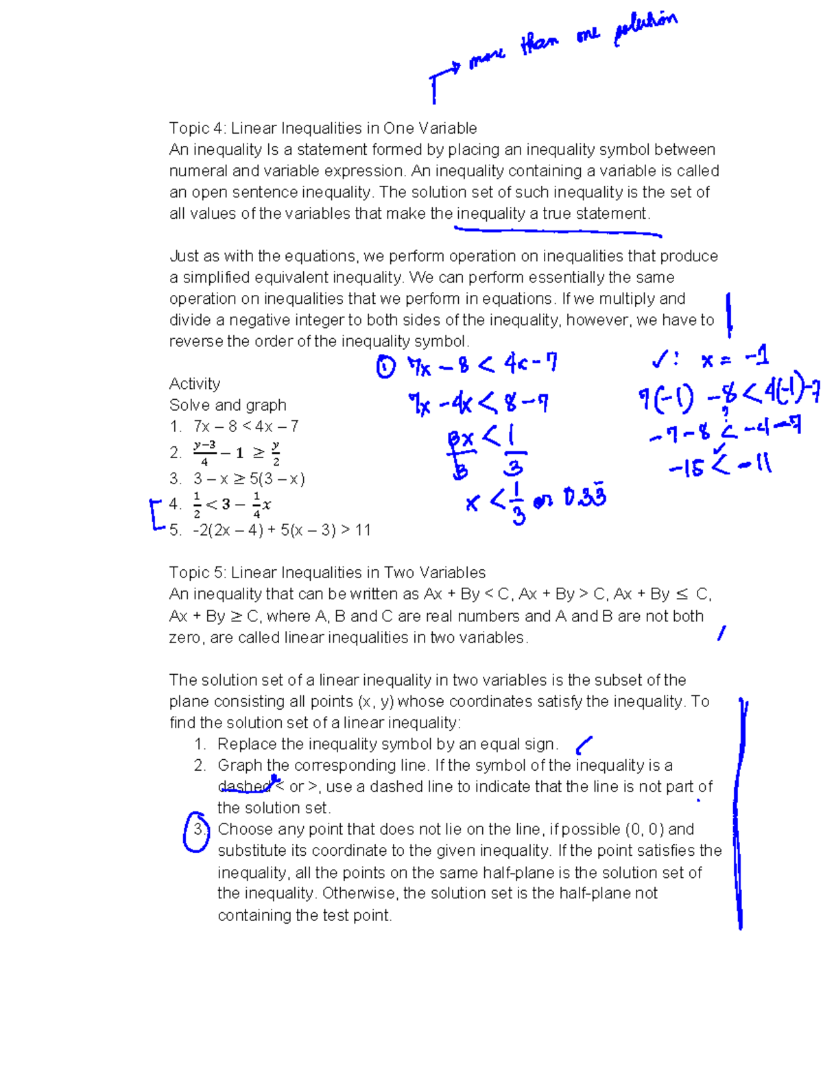 Module-2 Solution-Topic-4-and-5 - Topic 4: Linear Inequalities in One ...