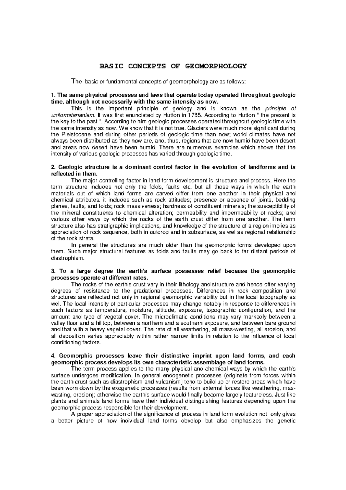 Lec 1 Geom basics - Lecture notes 2 - BASIC CONCEPTS OF GEOMORPHOLOGY ...