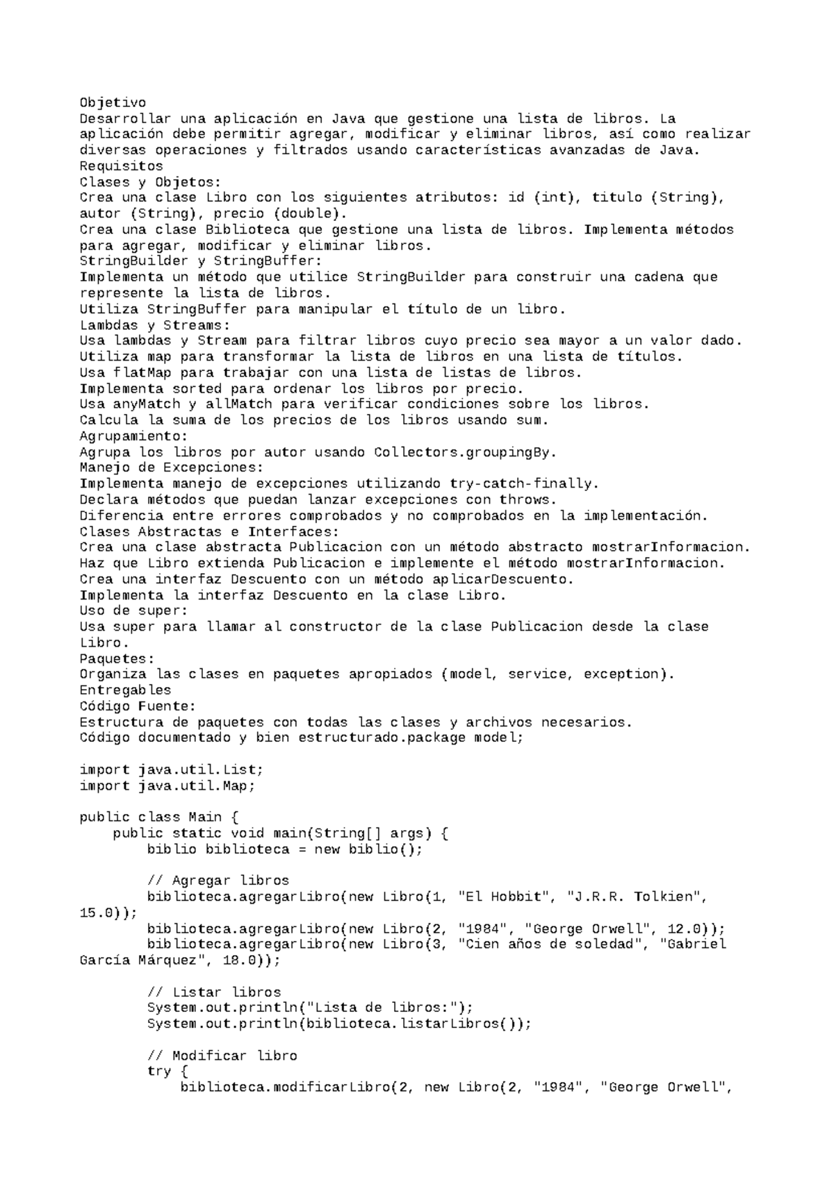 Tarea - Objetivo Desarrollar una aplicación en Java que gestione una ...