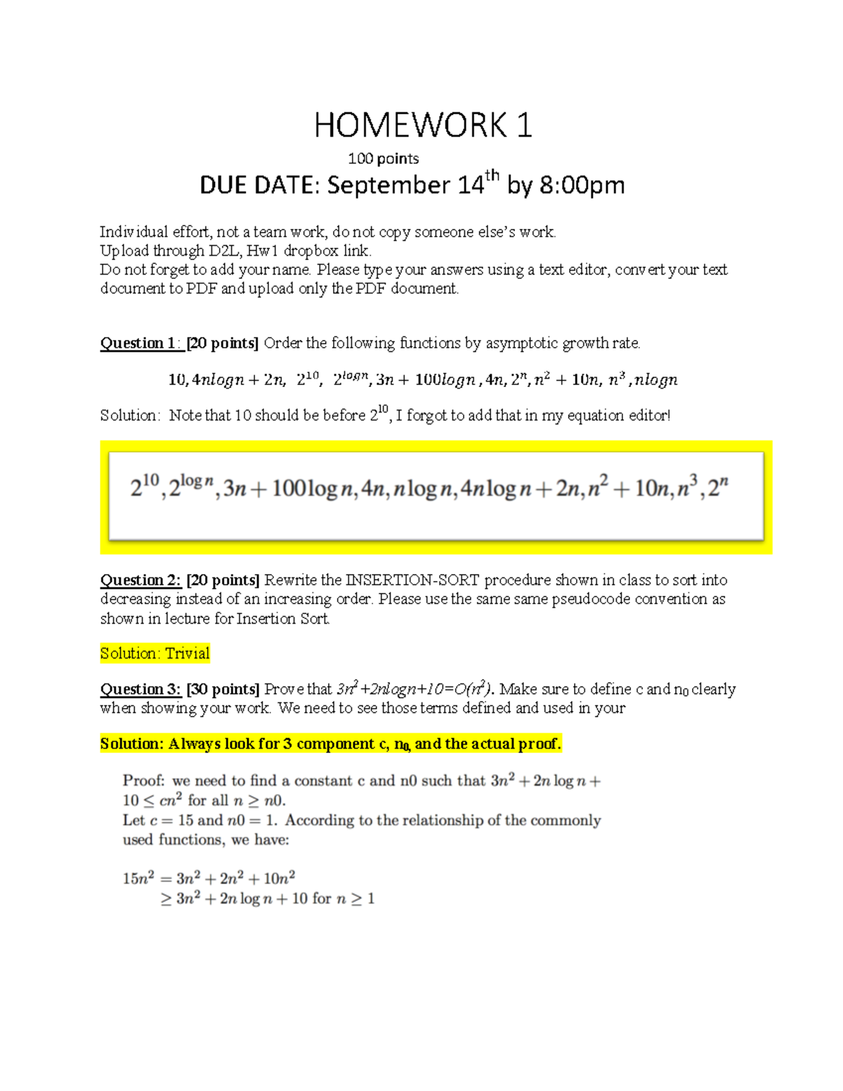 Hw1 Sol Updated - Hw1_Sol - HOMEWORK 100 points DUE DATE: September th by 8:00pm Individual ...