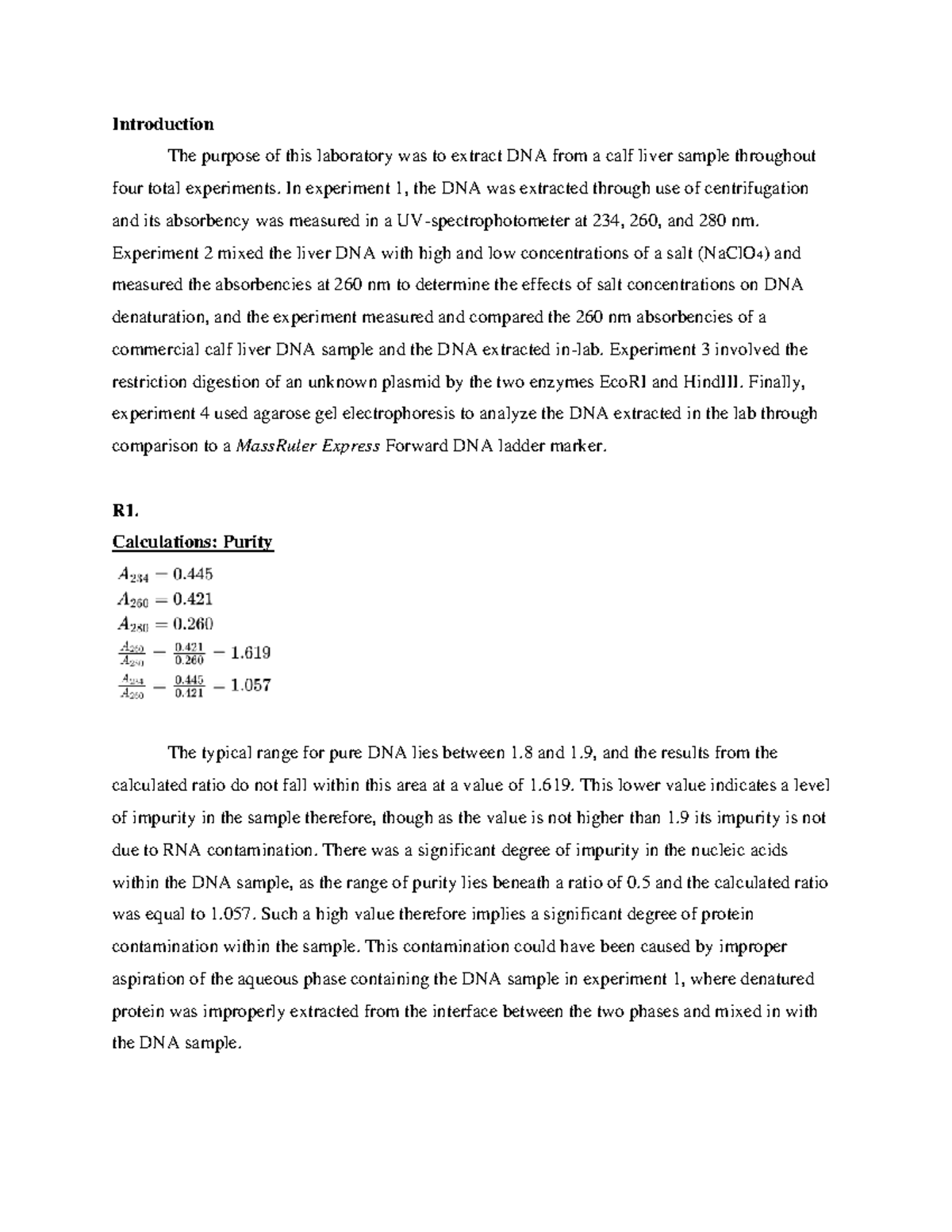 BCH2333: Lab 5 - DNA and Nucleic Acids - Introduction The purpose of this laboratory was to ...