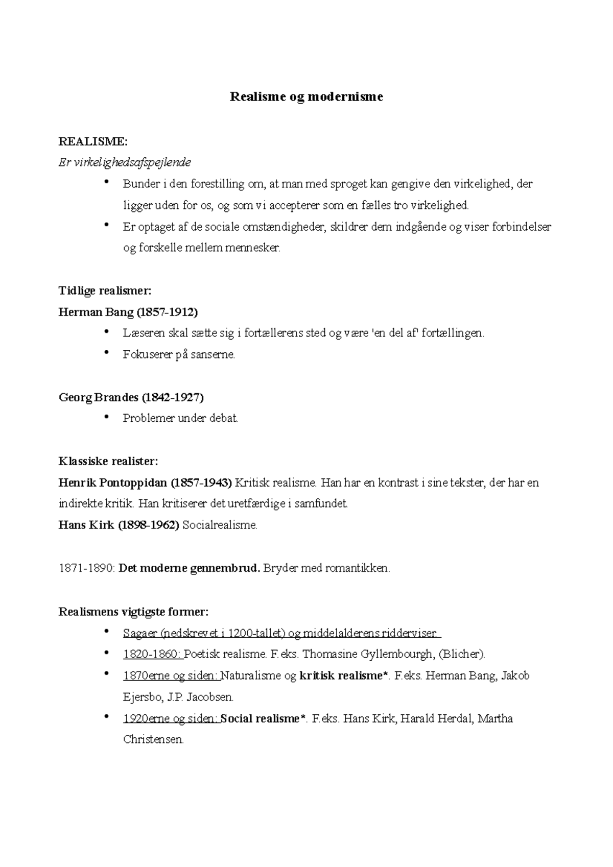 Dansk A niveau 3. G - Realisme og modernisme REALISME: Er ...