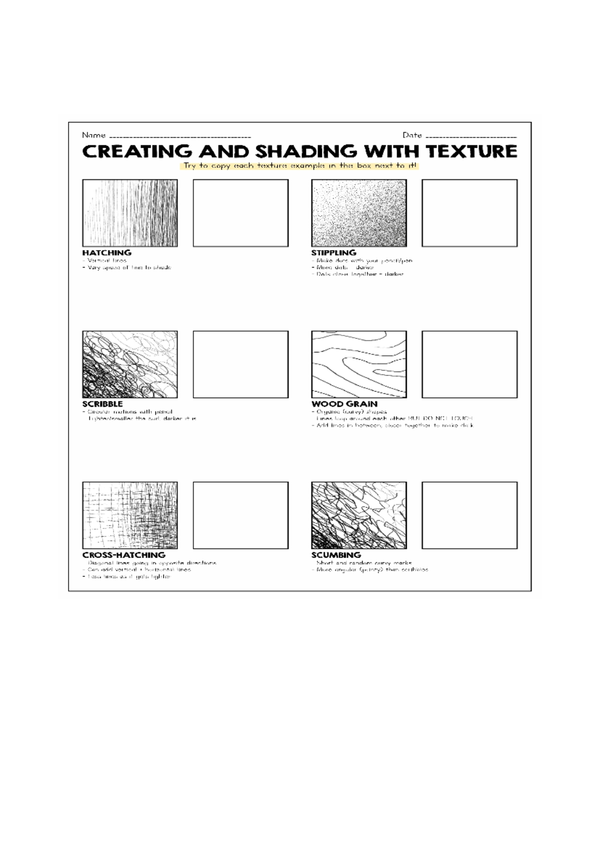 Printablee - Sketchbook activities for beginning artists - Name Date ...